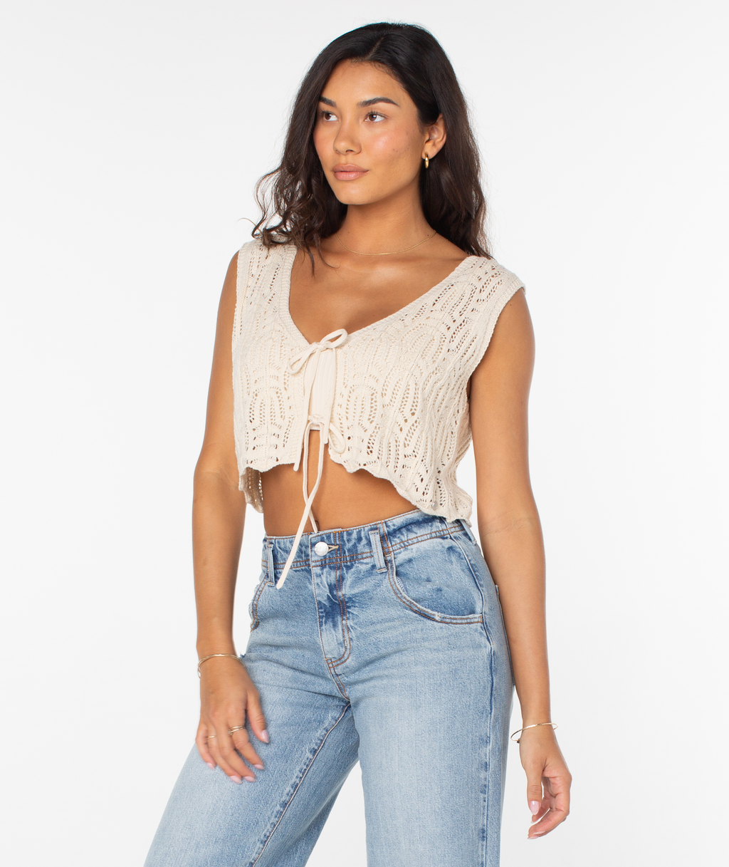 Beach Bound Crochet Vest Sweater - Roxy