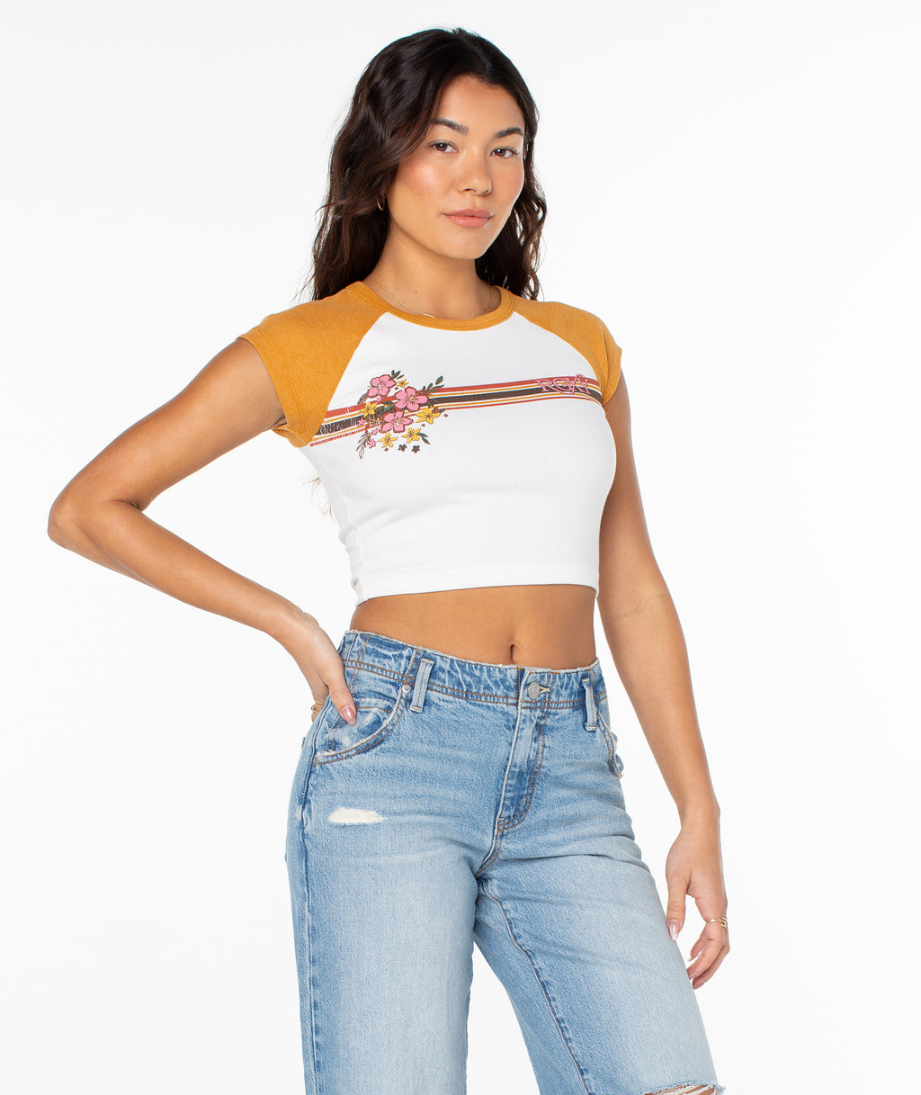Retro Heritage Striped Cropped Baby Tee - Roxy
