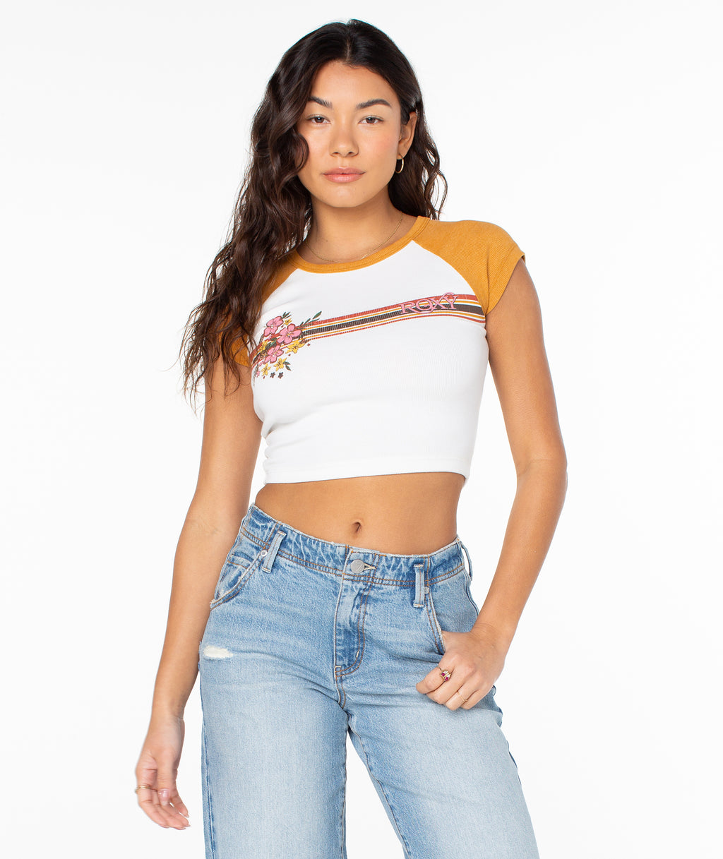 Retro Heritage Striped Cropped Baby Tee - Roxy